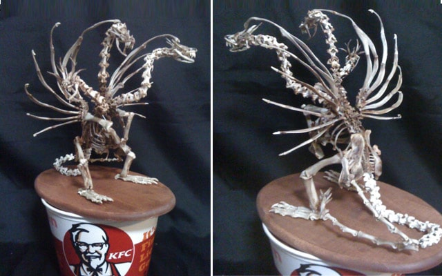 Il réalise un dragon à 3 têtes avec les os de poulets du KFC - KULTT
